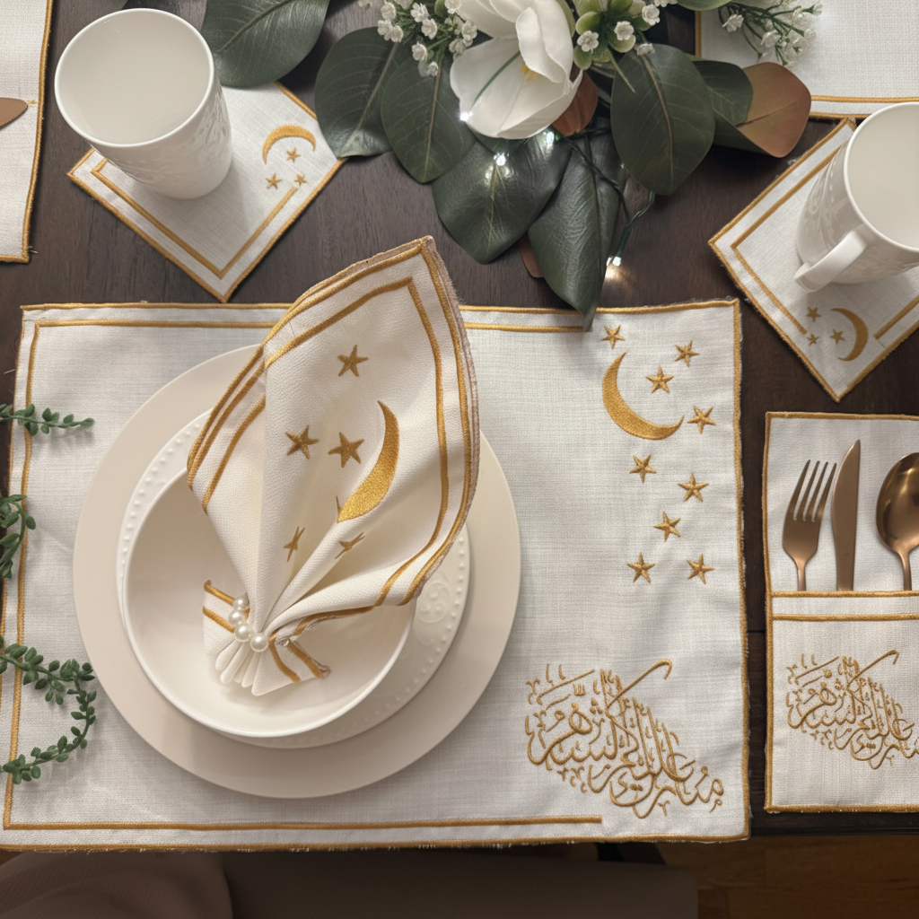 Golden Moon - Silk Embroidery Placemat Set (30 Pieces) – The Little ...